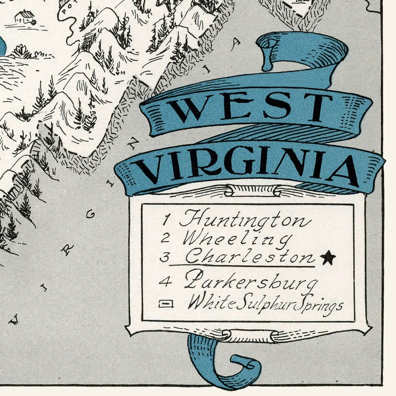 Pictorial Map of West Virginia – Digital Download PRINTABLE Vintage Fun ...