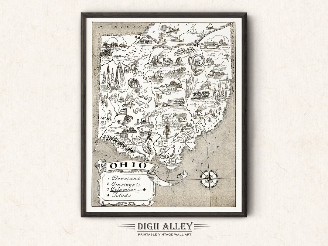 Pictorial State Map of Ohio – Digital Download PRINTABLE Vintage Fun ...