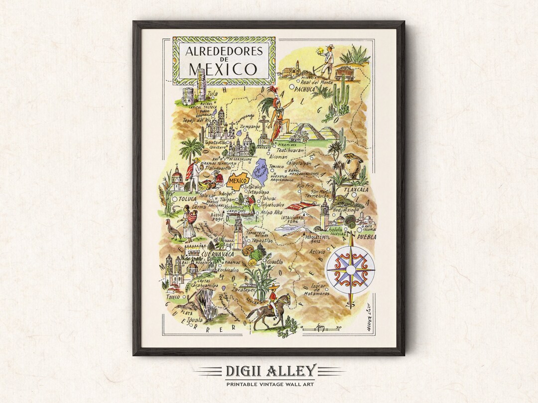 Fun Map of Alrededores De Mexico – Digital Download PRINTABLE Vintage ...