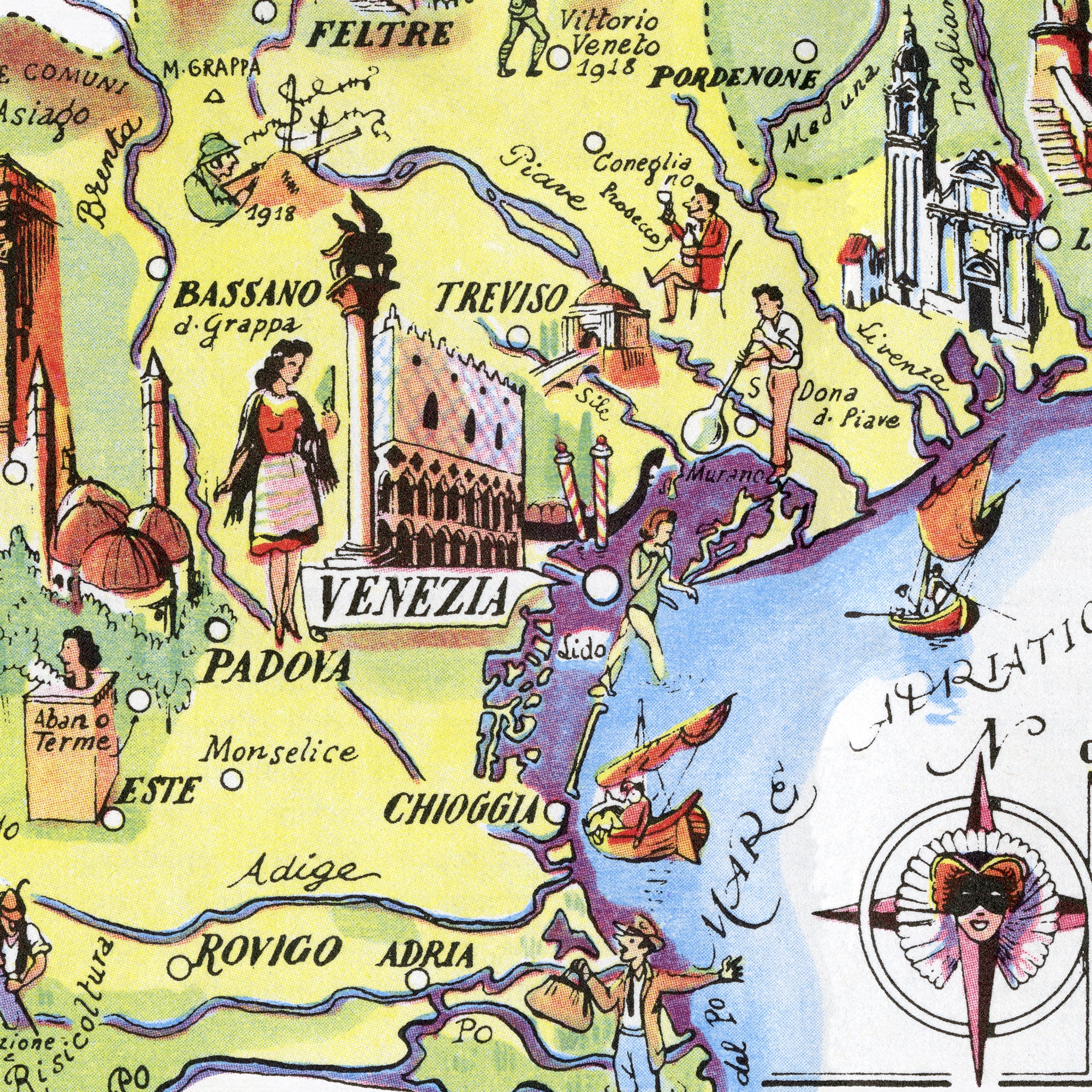 Fun Map of Italy Veneto Digital Download PRINTABLE Vintage Pictorial ...