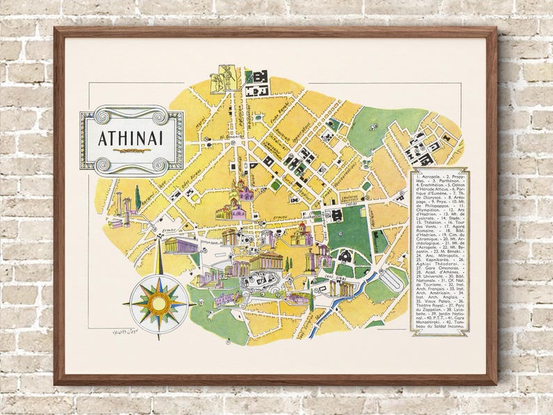 Fun Map of Athens in Greece – Digital Download PRINTABLE Vintage Fun ...