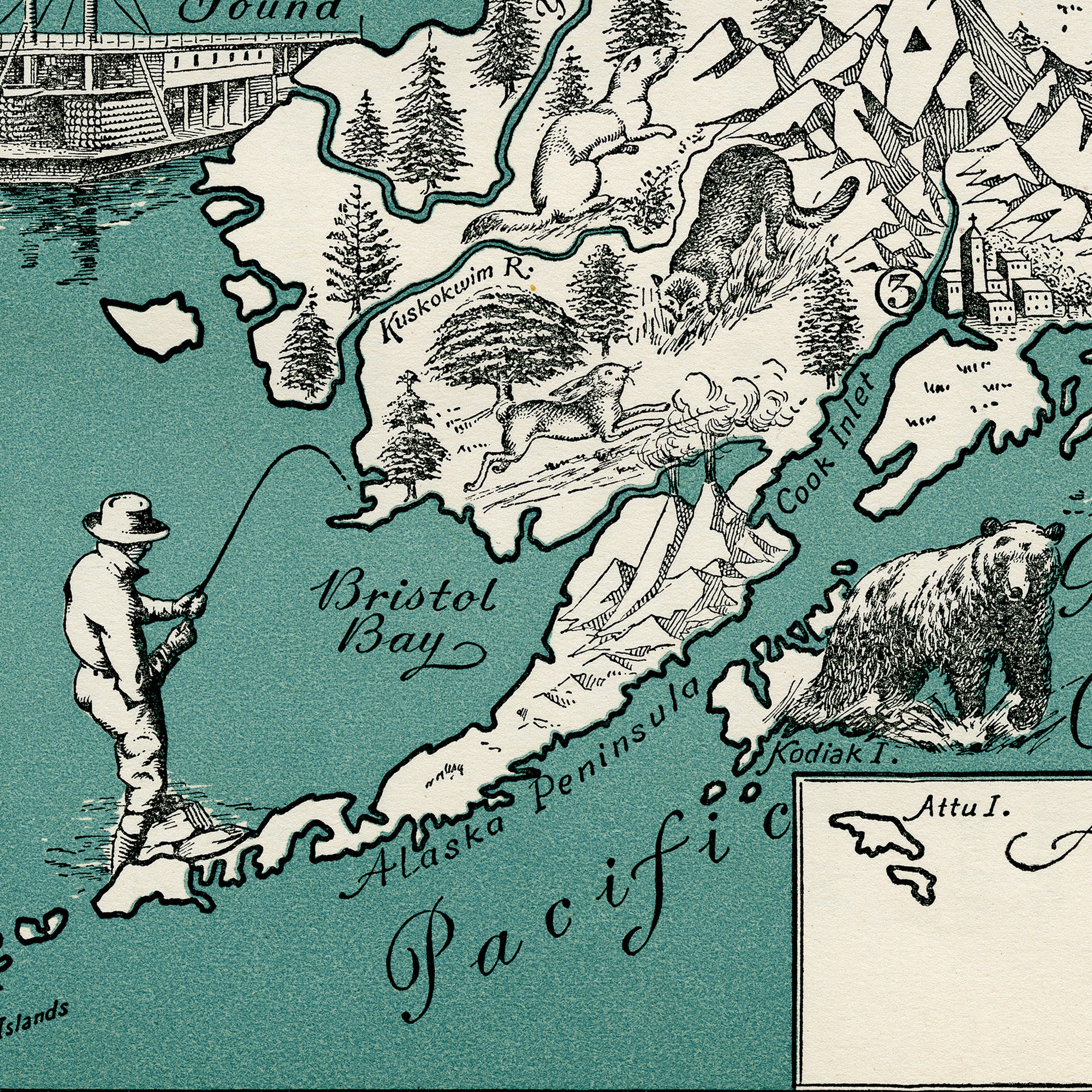 Fun Map of Alaska – Digital Download PRINTABLE Vintage Pictorial Wall ...