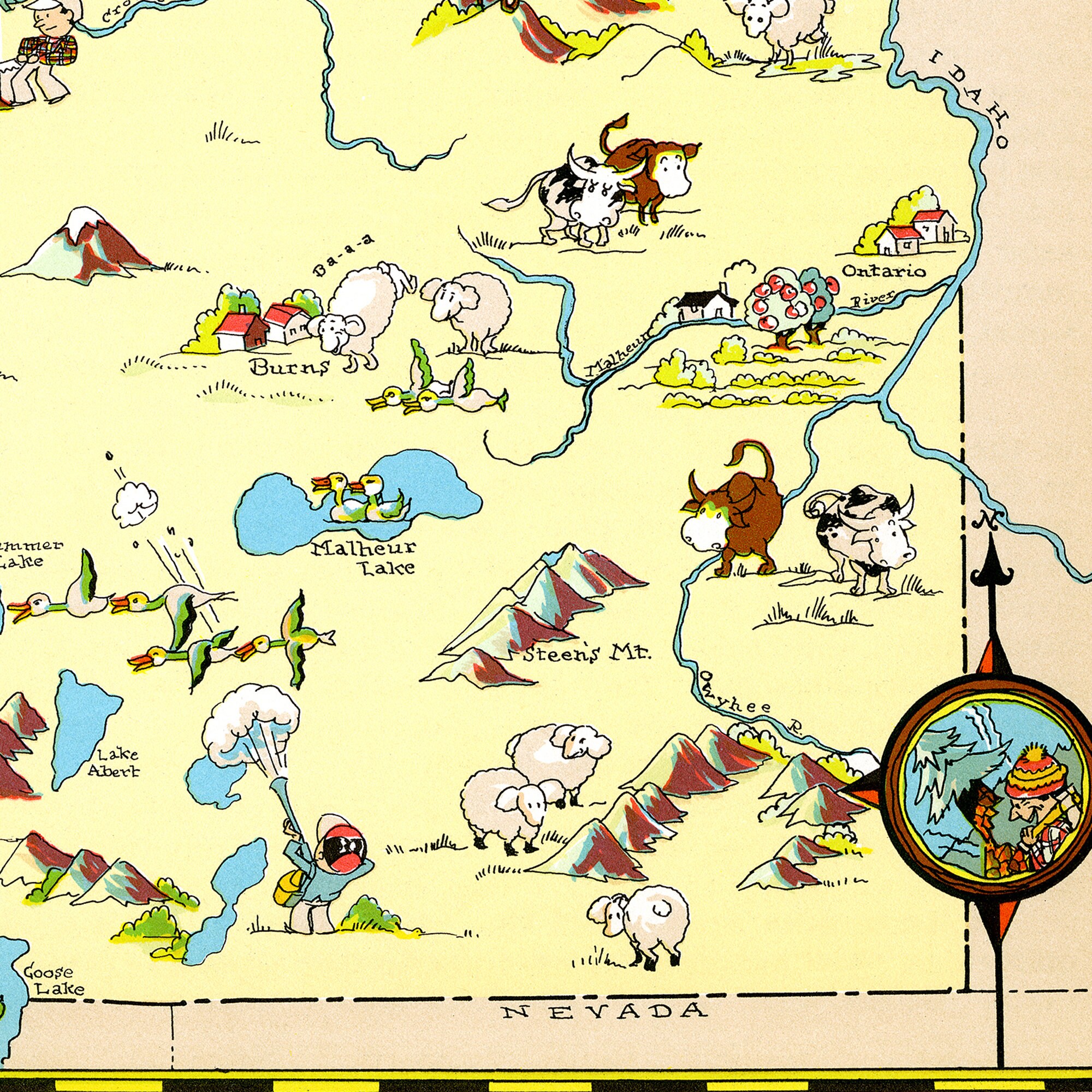 Fun State Map of Oregon Digital Download PRINTABLE Vintage Pictorial ...