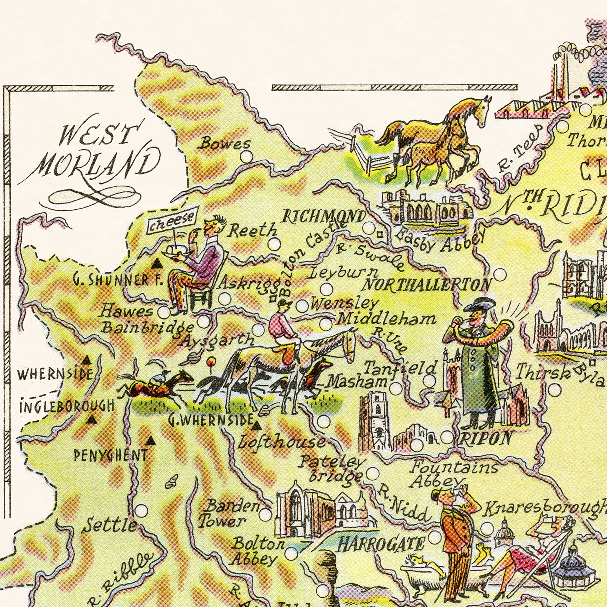 Fun Map of Yorkshire in Great Britain, England UK – Digital Download ...