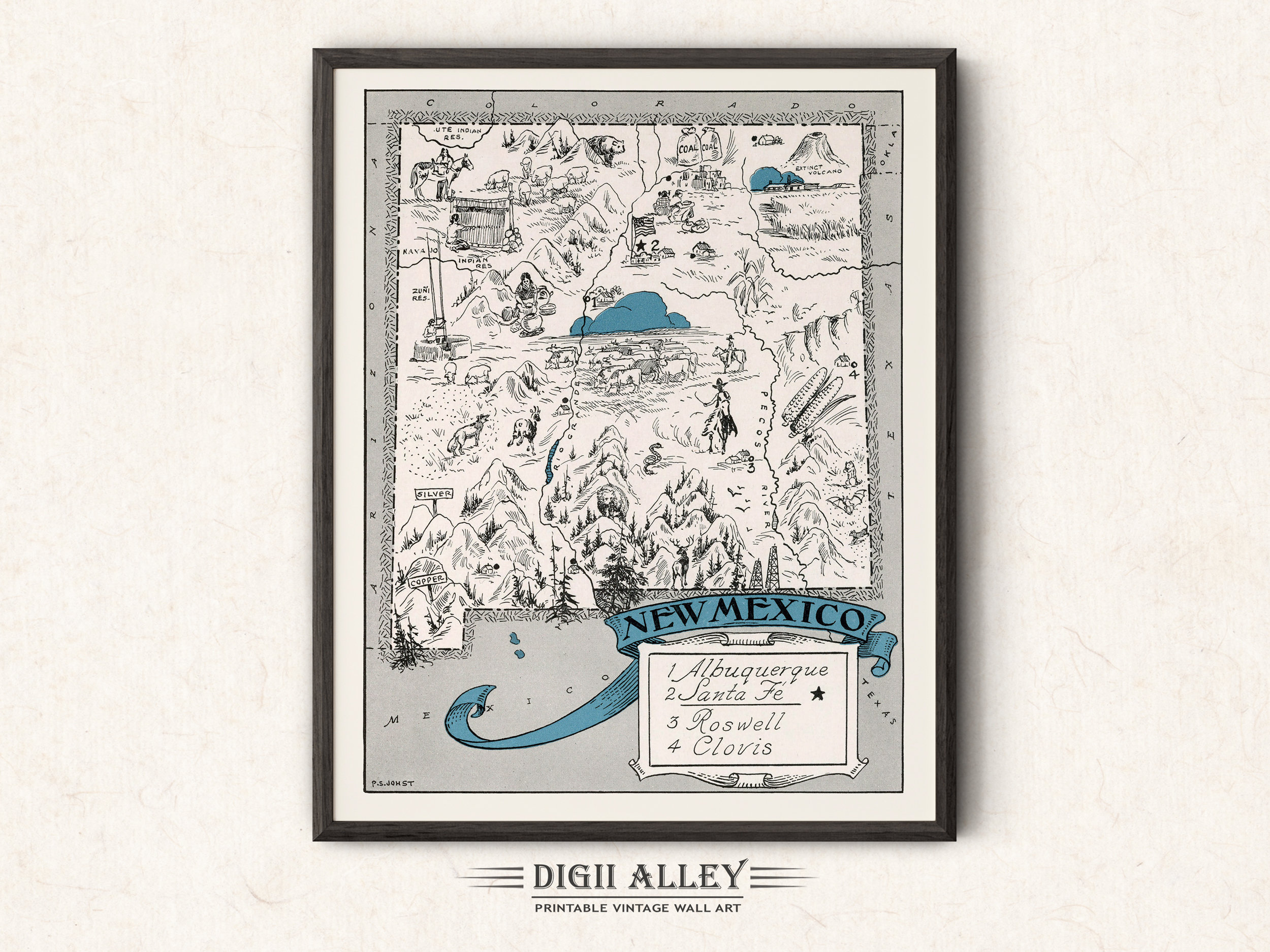 Pictorial Map of New Mexico – Digital Download PRINTABLE Vintage Fun ...