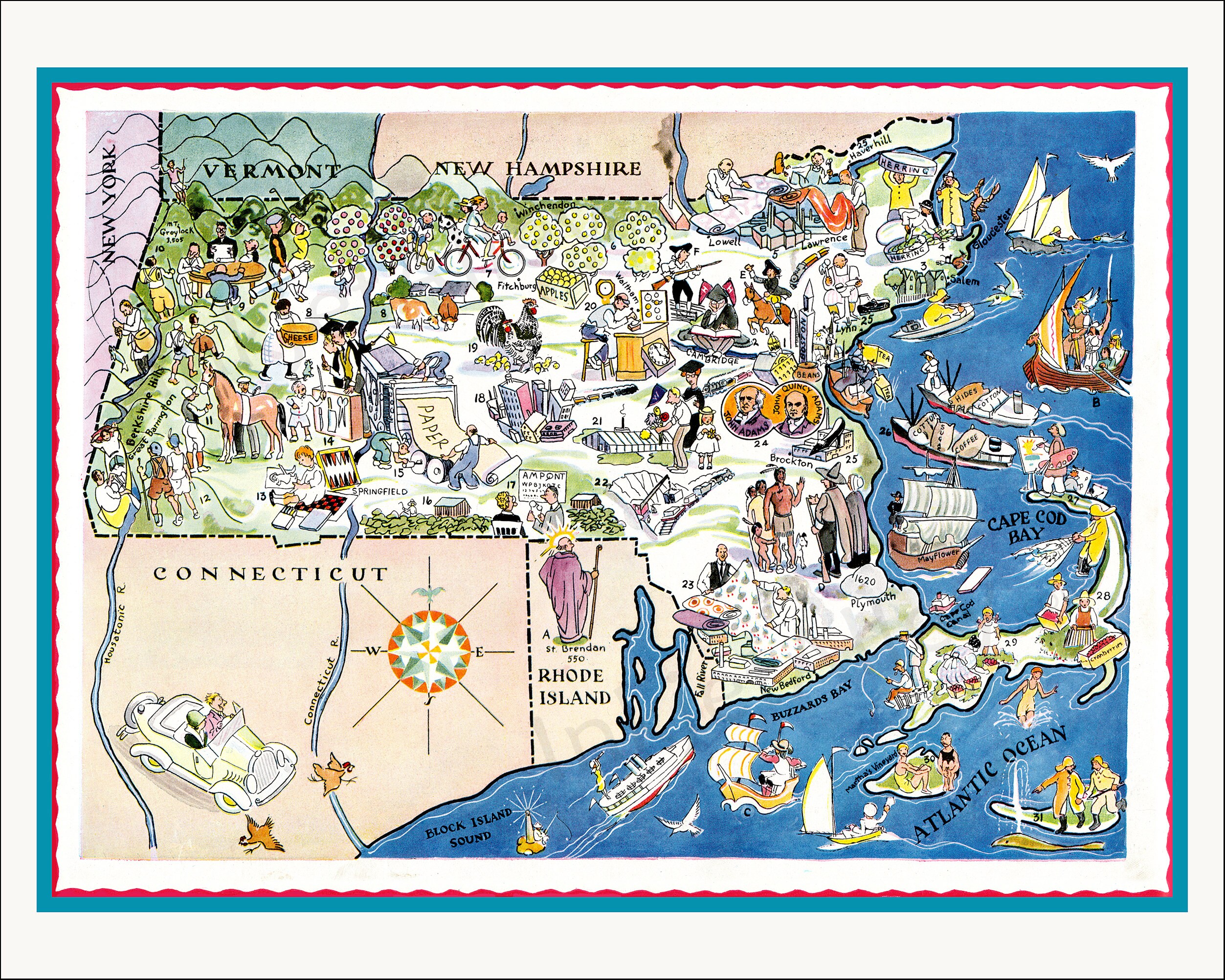 Fun State Map of Massachusetts – Digital Download PRINTABLE Vintage ...