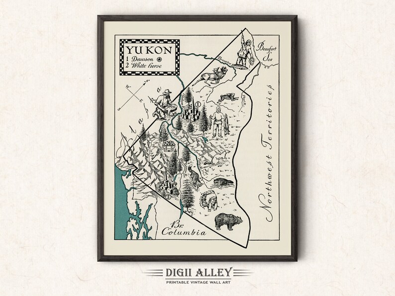 Map of Yukon Canada – Digital Download PRINTABLE Fun Vintage Pictorial ...