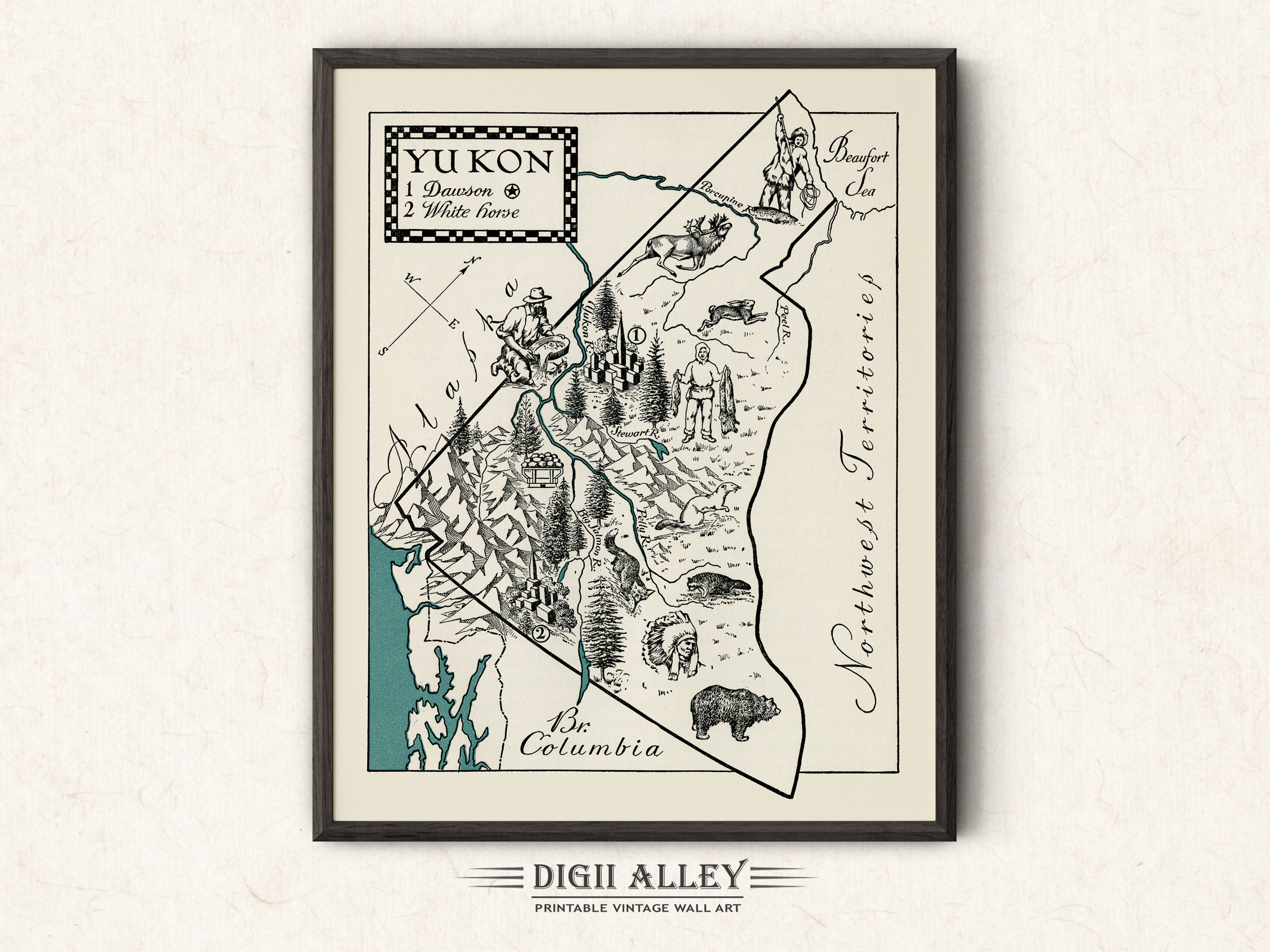 Map of Yukon Canada – Digital Download PRINTABLE Fun Vintage Pictorial ...