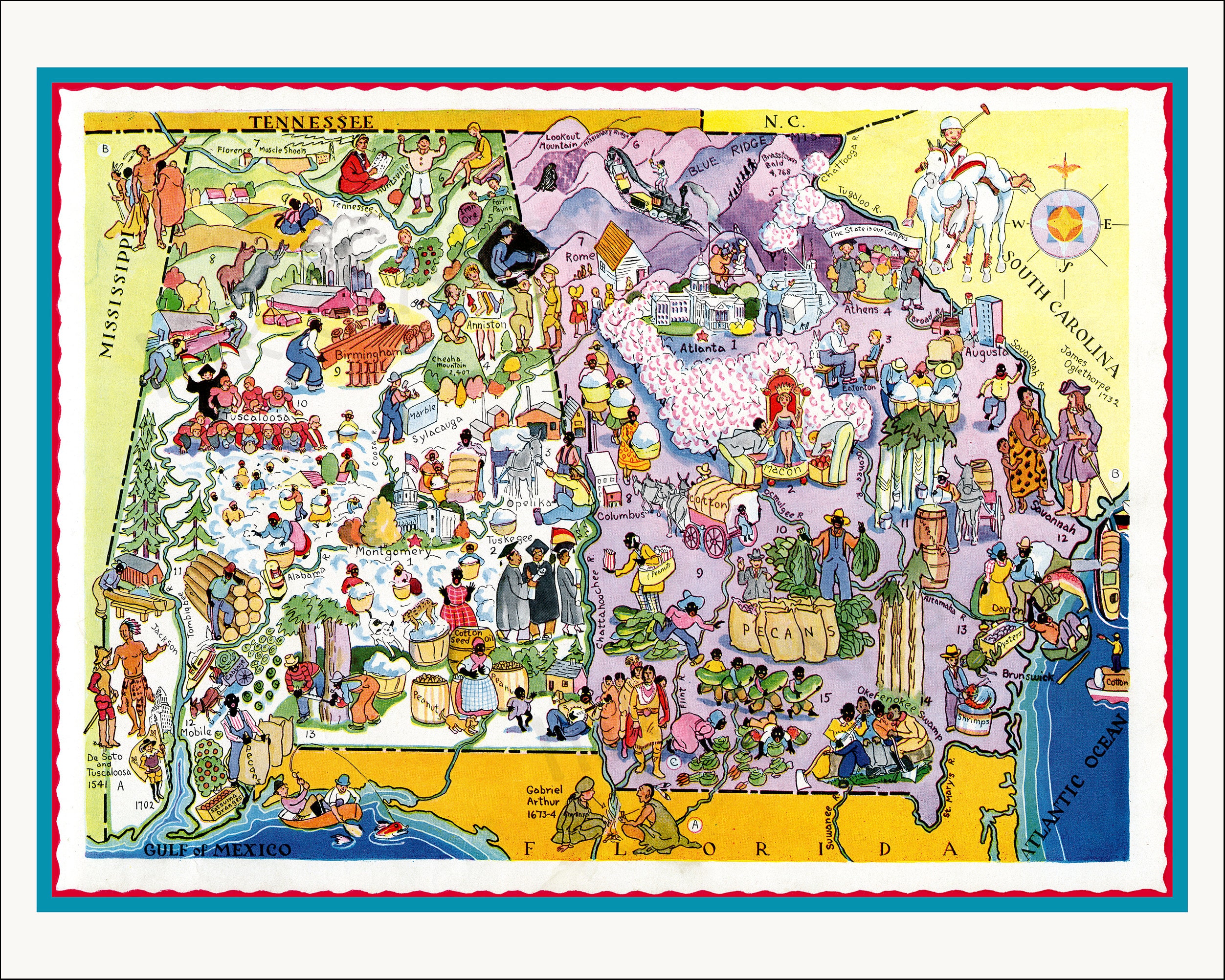 Fun State Map of Alabama & Georgia Digital Download PRINTABLE Vintage ...