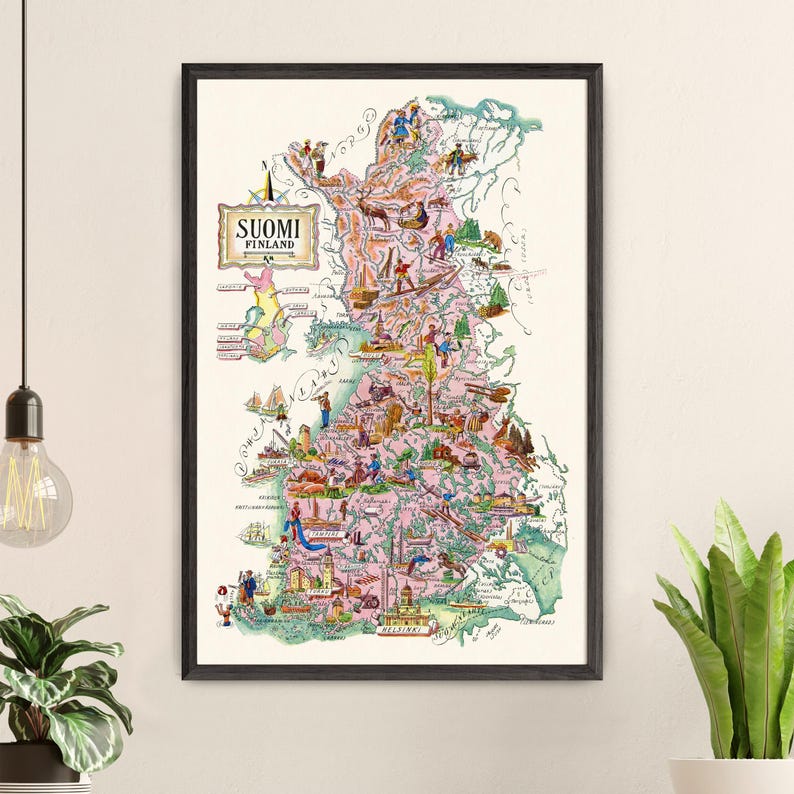 Fun Map of Finland, Suomi – Digital Download PRINTABLE Vintage ...
