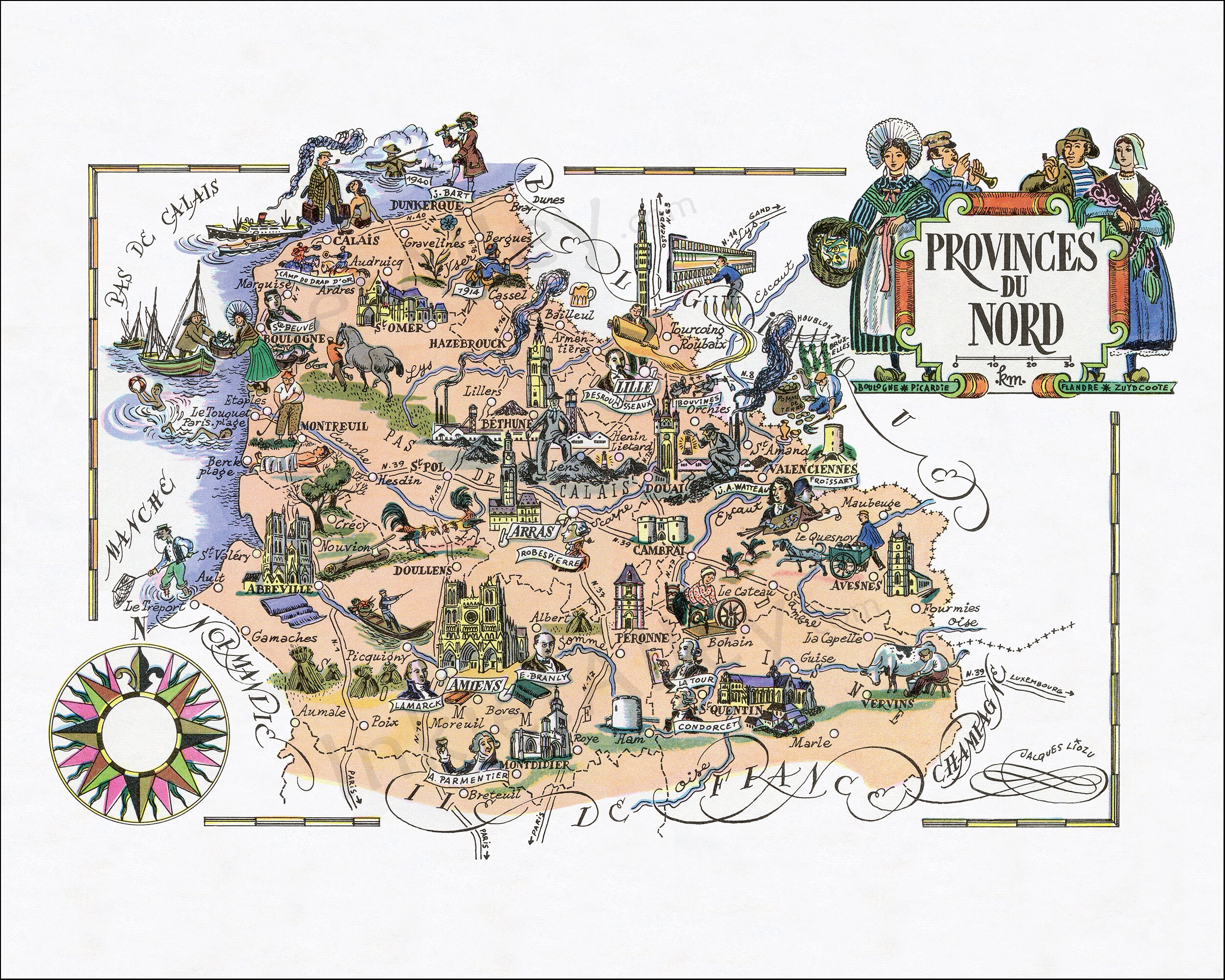 Fun Map of Provinces Du Nord a French Province, France – Digital ...