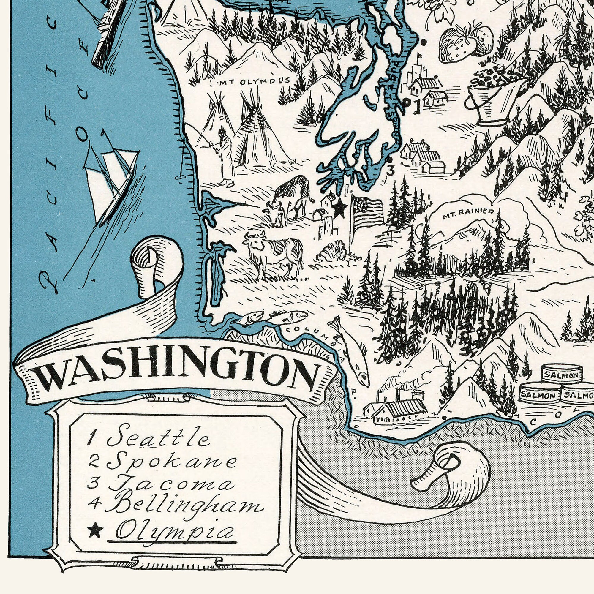 Pictorial Map of Washington – Digital Download PRINTABLE Vintage Fun ...