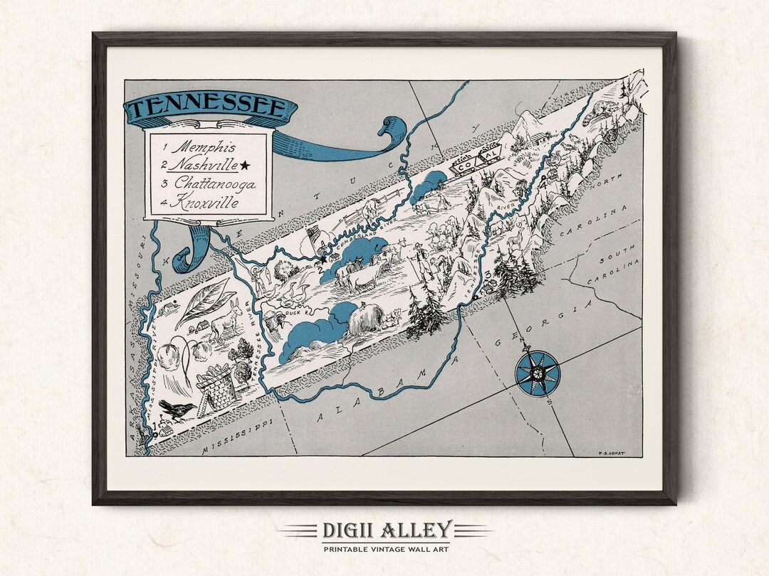 Pictorial Map of Tennessee – Digital Download PRINTABLE Vintage Fun Old ...