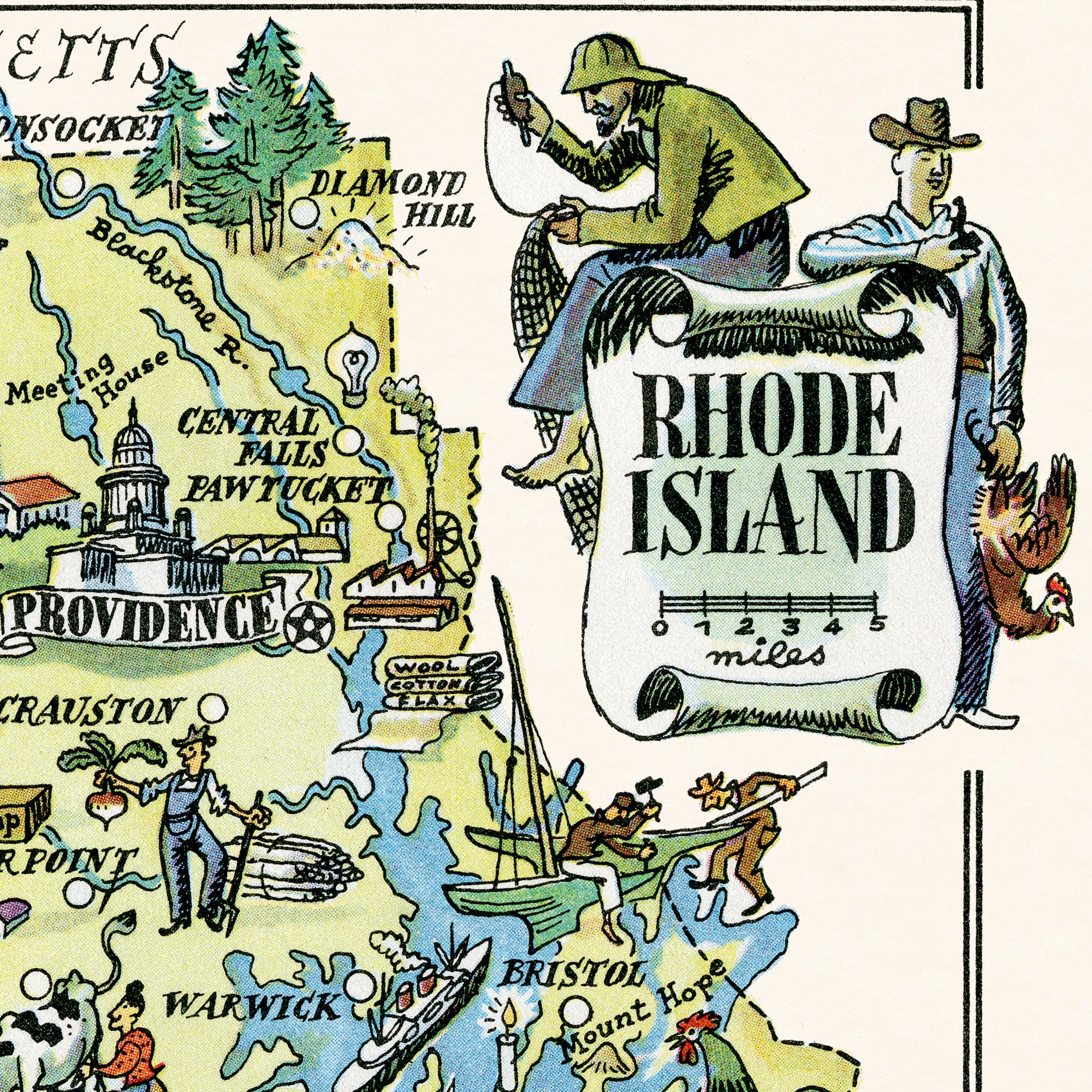 Fun State Map of Rhode Island – Digital Download PRINTABLE Vintage ...