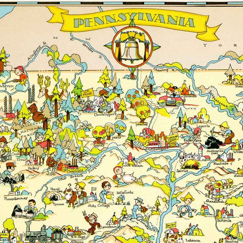 Fun State Map of Pennsylvania – Digital Download PRINTABLE Vintage ...
