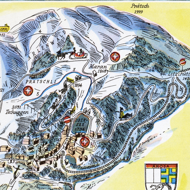 Fun Ski Trail Map of Arosa in Switzerland Digital Download - Etsy
