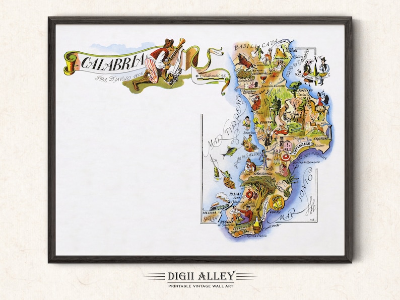 Fun Map of Italy Calabria – Digital Download PRINTABLE Vintage ...