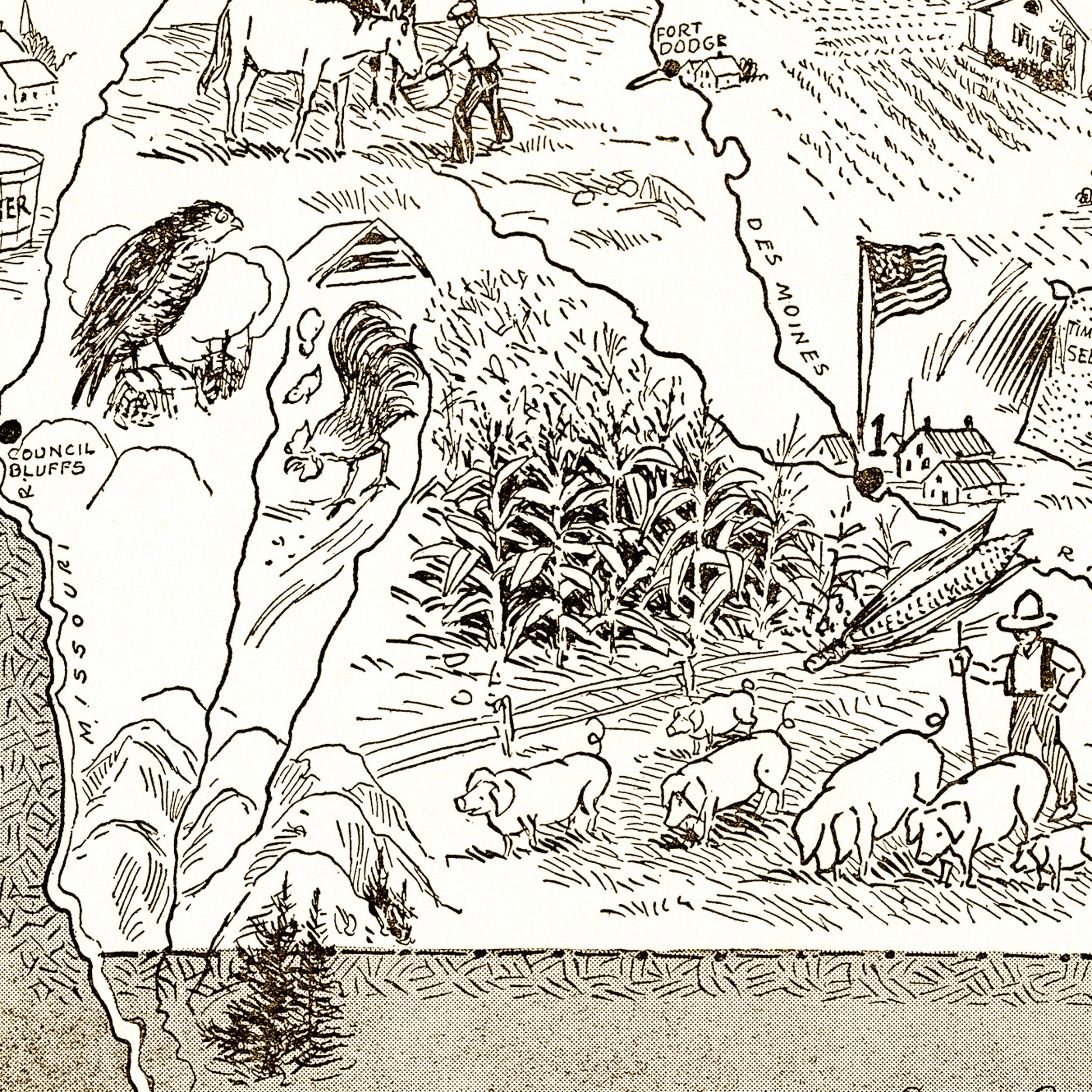 Pictorial State Map of Iowa – Digital Download PRINTABLE Vintage Fun ...