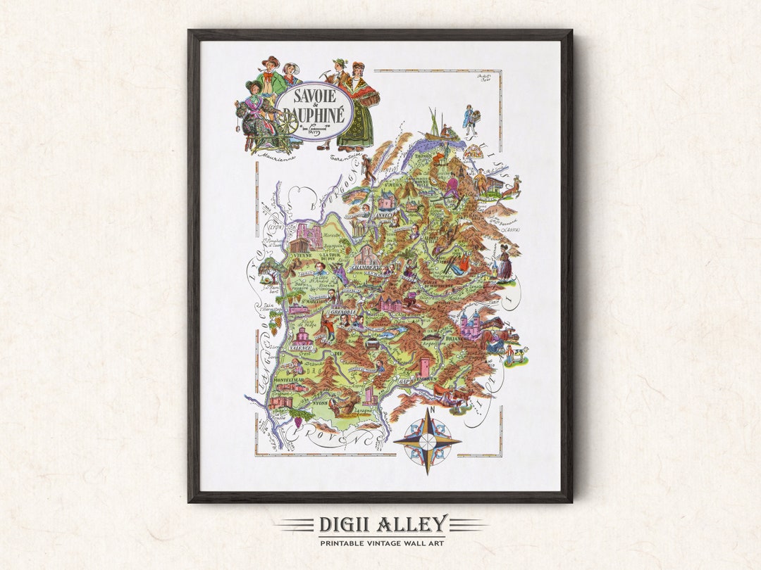 Fun Map of Savoie & Dauphine a French Province, France – Digital ...