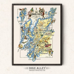 Fun Map of the Highlands in Great Britain, England, UK – Digital ...