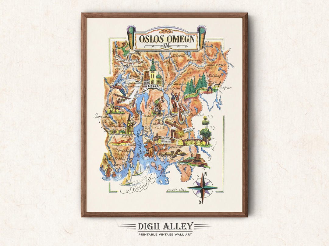 Fun Map of Norway, South Oslo Area – Digital Download PRINTABLE Vintage ...