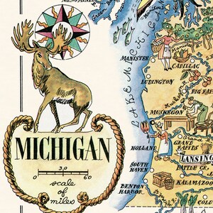 Fun State Map of Michigan – Digital Download PRINTABLE Vintage ...