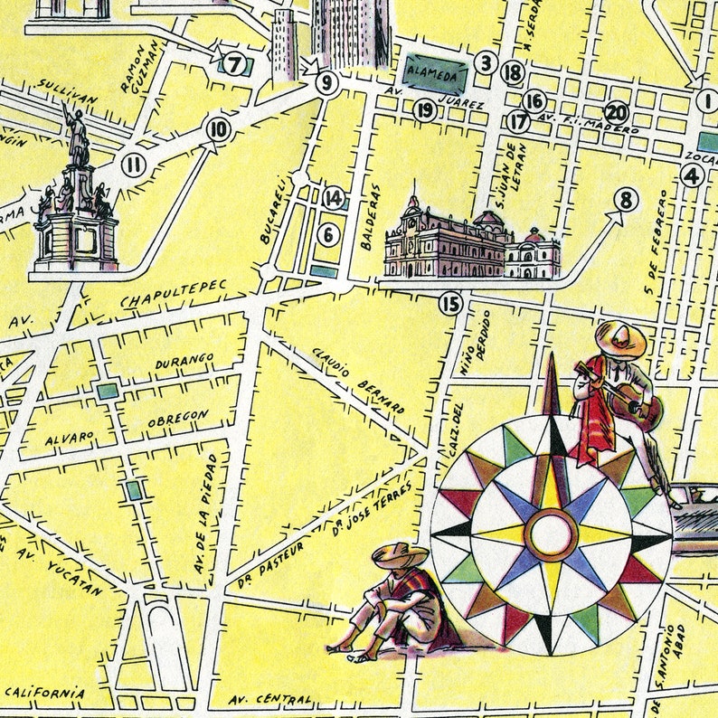 Fun Map of Mexico City Digital Download PRINTABLE Vintage - Etsy Canada