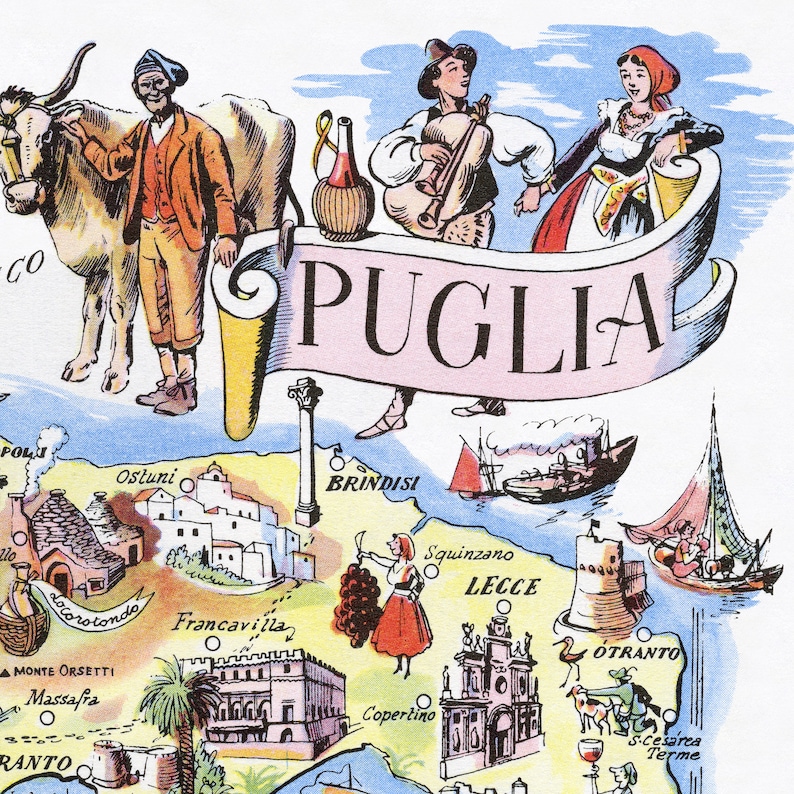 Fun Map of Puglia in Italy – Digital Download PRINTABLE Vintage ...