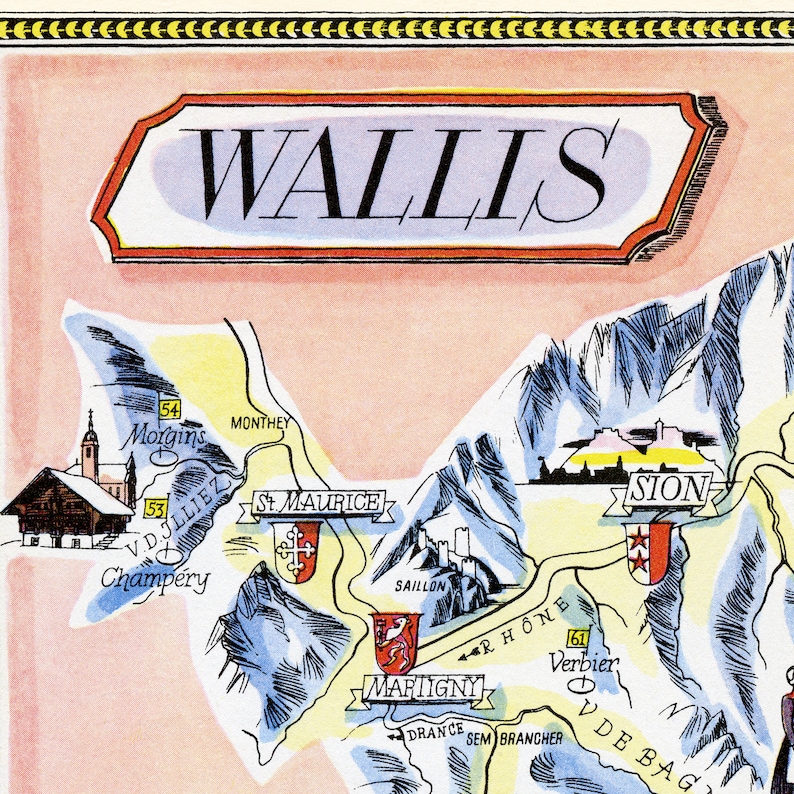 Fun Ski Trail Map of Wallis in Switzerland – Digital Download PRINTABLE ...