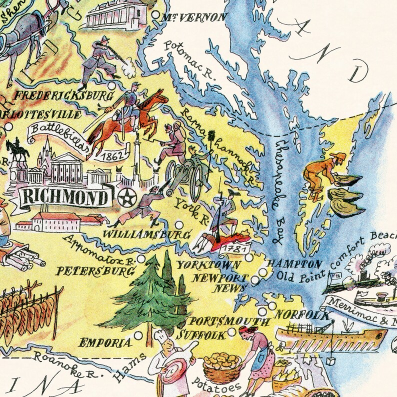 Fun State Map of Virginia – Digital Download PRINTABLE Vintage ...