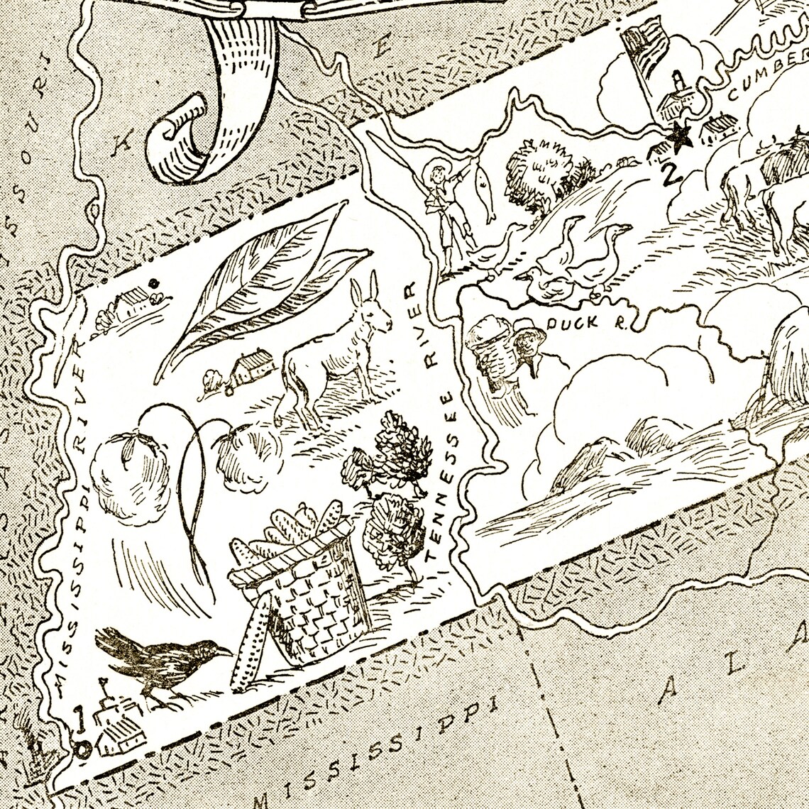 Pictorial State Map of Tennessee Digital Download PRINTABLE Vintage Fun ...