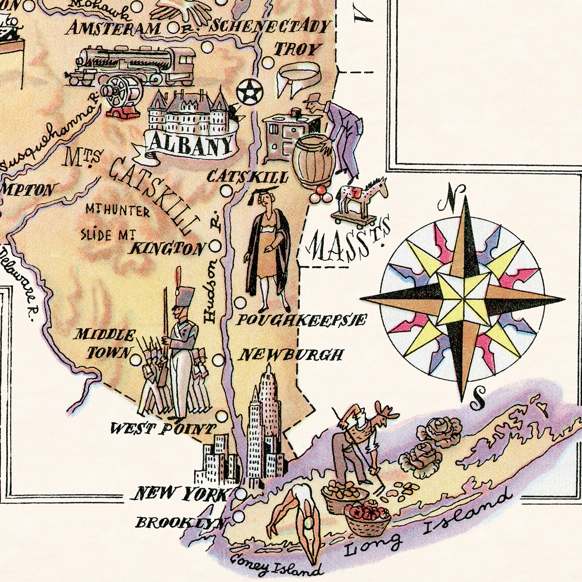 Fun State Map of New York – Digital Download PRINTABLE Vintage ...
