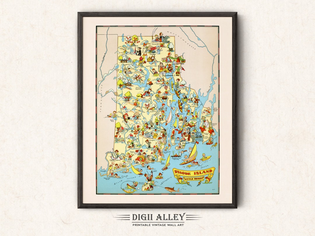 Fun State Map of Rhode Island – Digital Download PRINTABLE Vintage ...