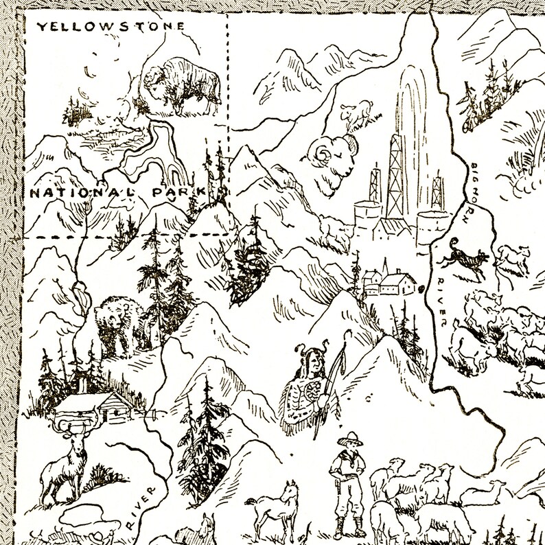 Pictorial State Map of Wyoming – Digital Download PRINTABLE Vintage Fun ...