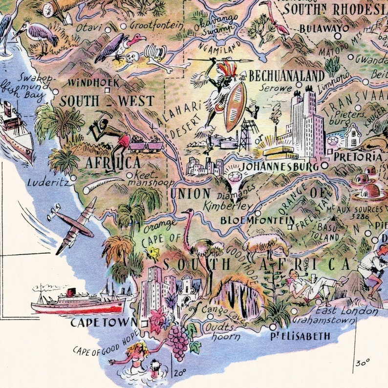 Fun Map of South Africa Digital Download PRINTABLE Vintage - Etsy