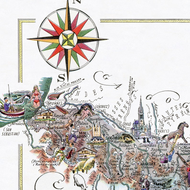 Fun Map of Pyrenees a French Province, France – Digital Download ...