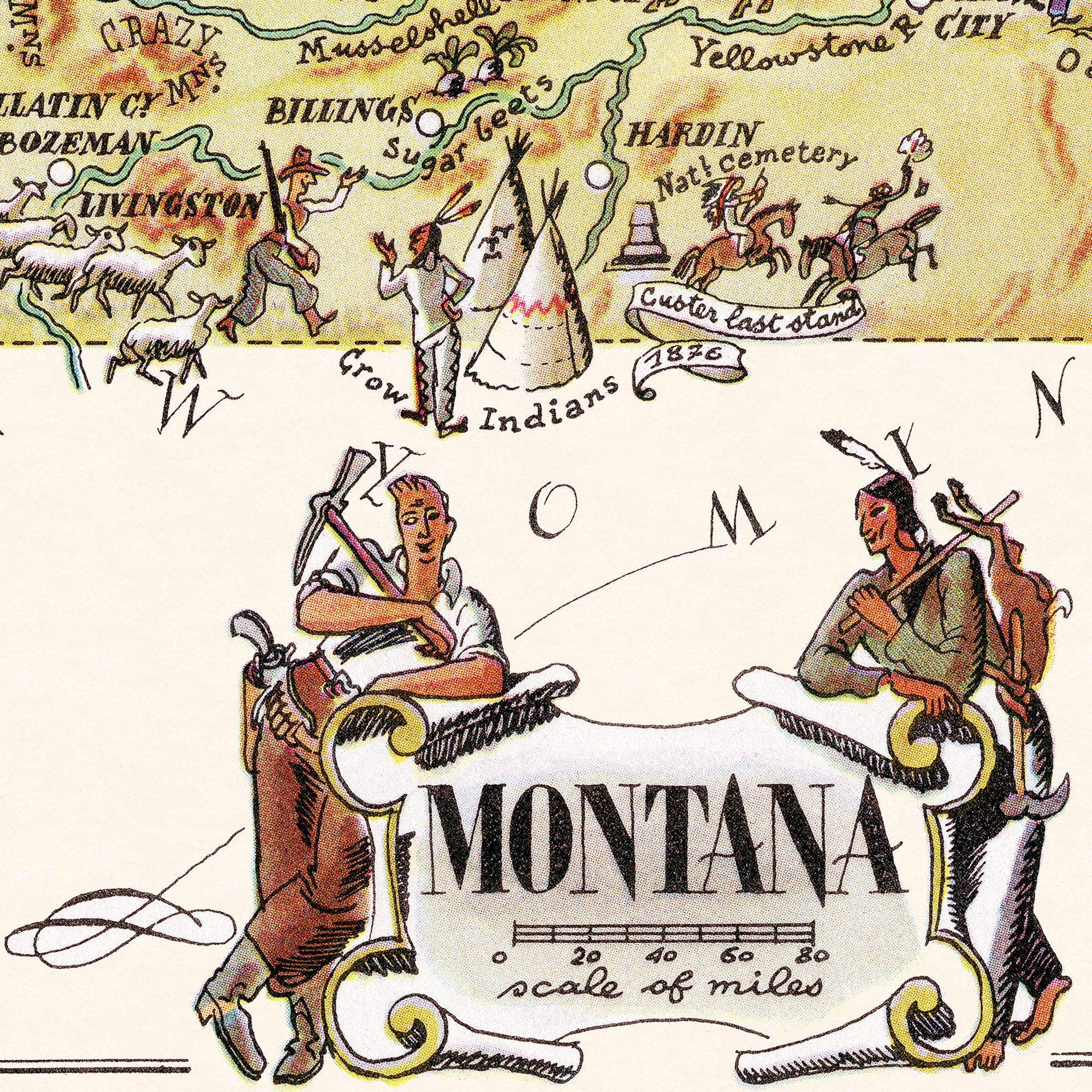 Fun State Map of Montana – Digital Download PRINTABLE Vintage Pictorial ...