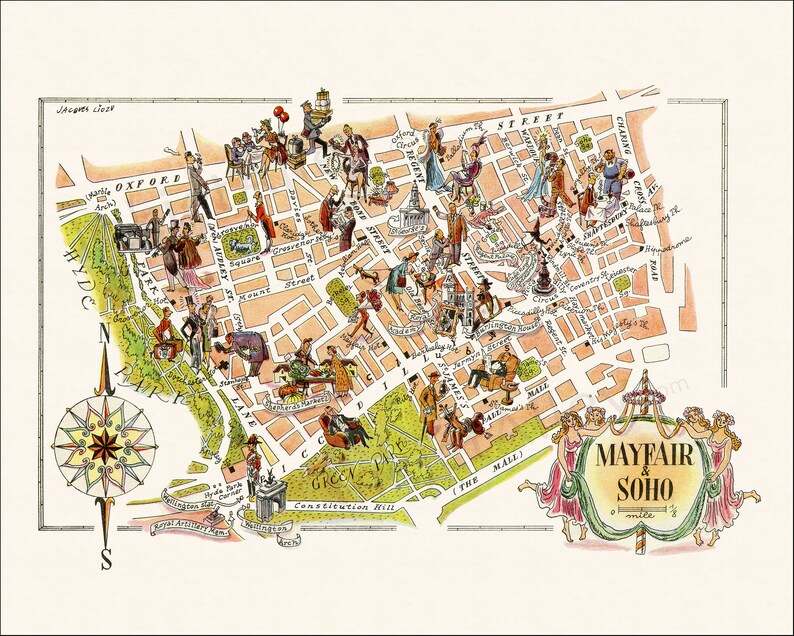 Fun Map of Mayfair & Soho in Great Britain, England – Digital Download ...