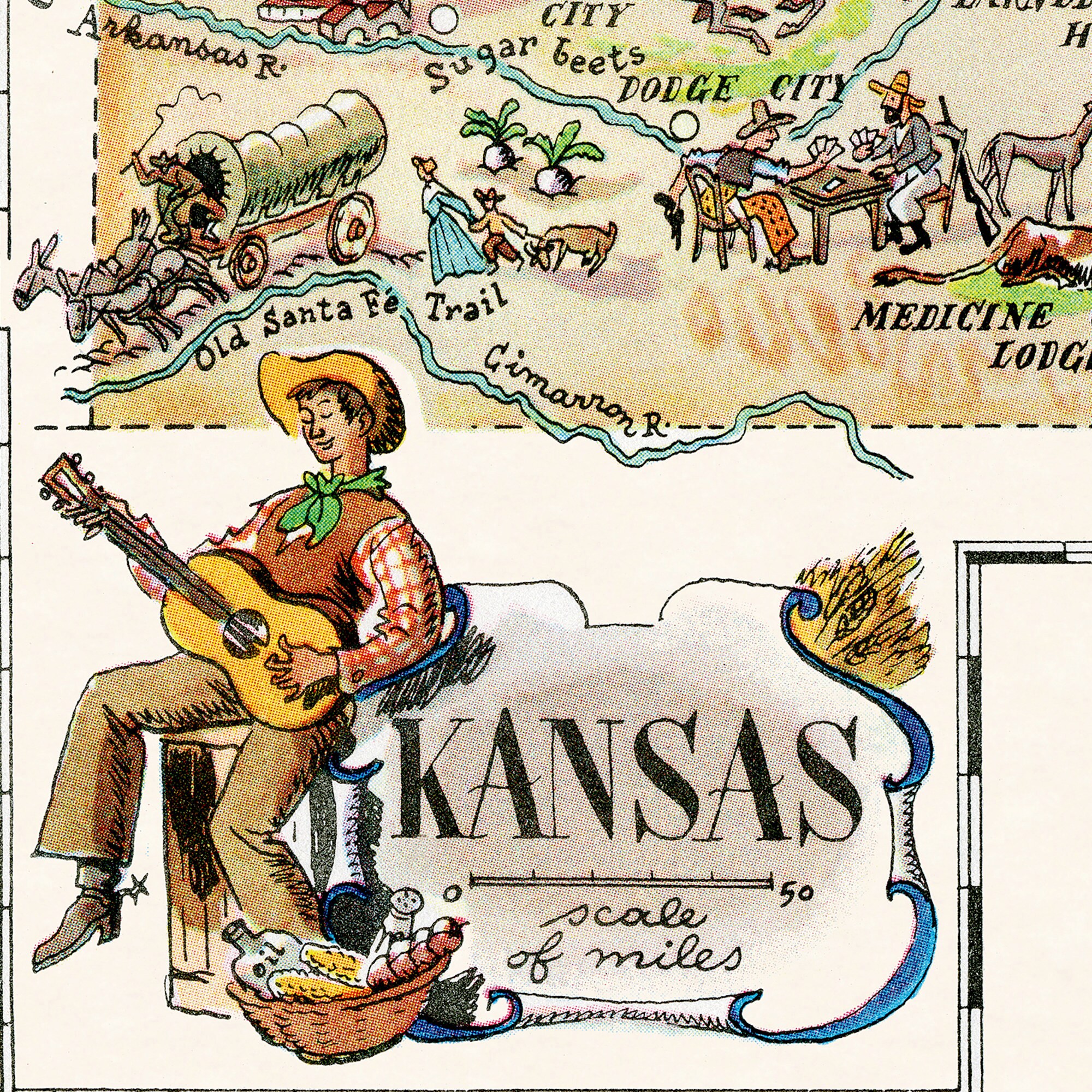 Fun State Map of Kansas – Digital Download PRINTABLE Vintage Pictorial ...