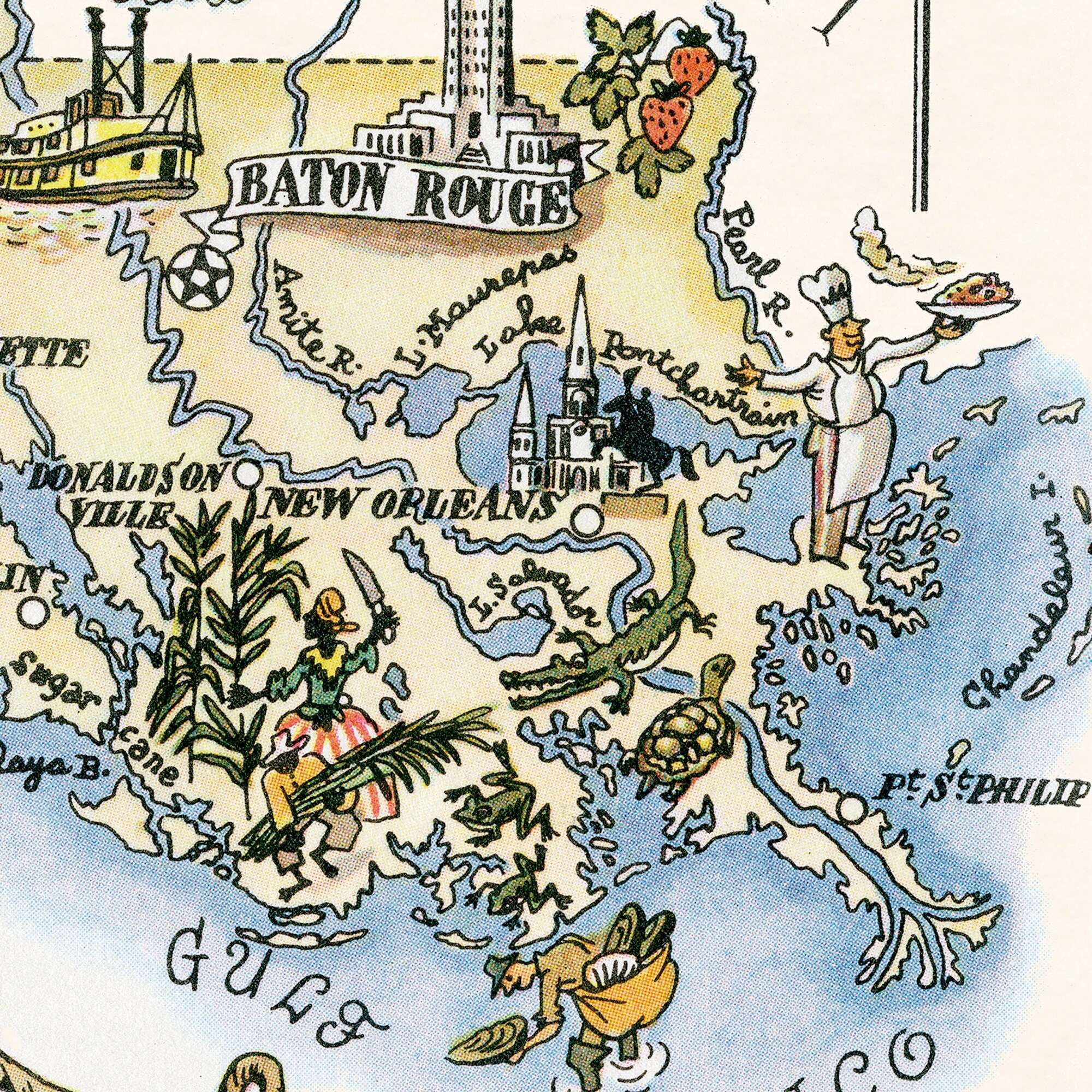 Fun State Map of Louisiana – Digital Download PRINTABLE Vintage ...