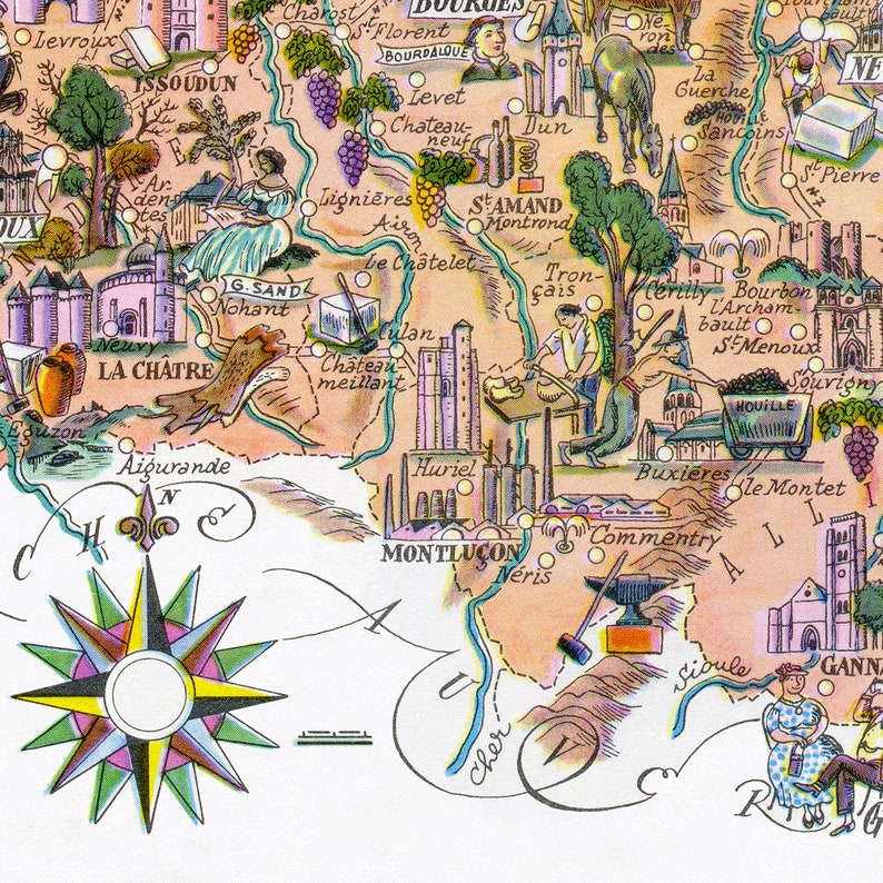 Fun Map of Provinces Du Centre a French Province, France Digital ...