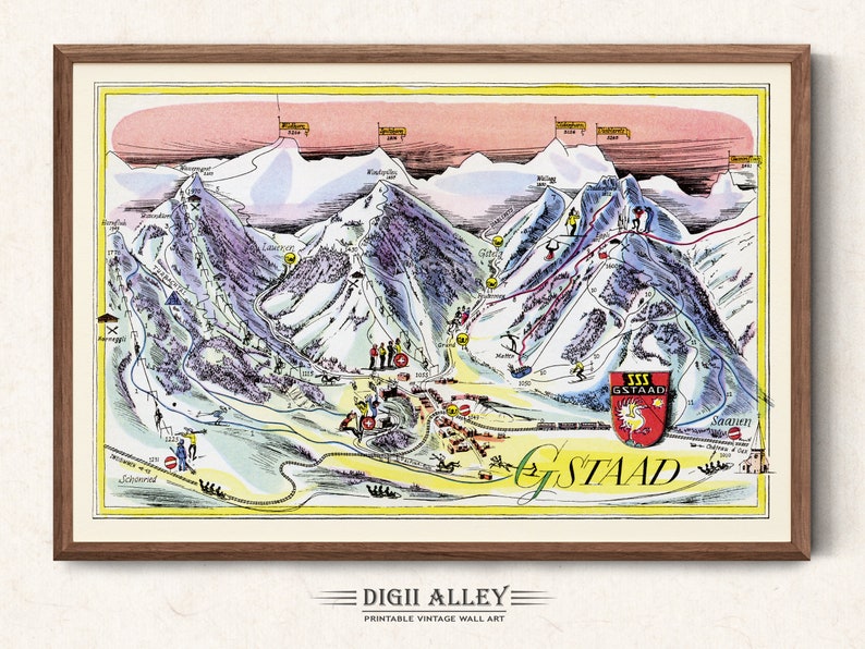 Fun Ski Trail Map of Gstaad in Switzerland – Digital Download PRINTABLE ...