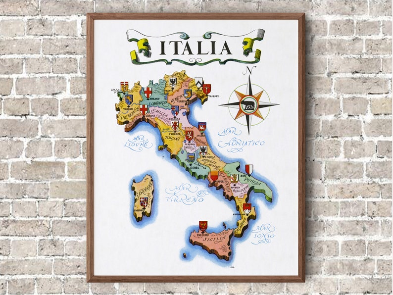 Fun Map of Italy Italia Digital Download PRINTABLE Vintage Pictorial ...