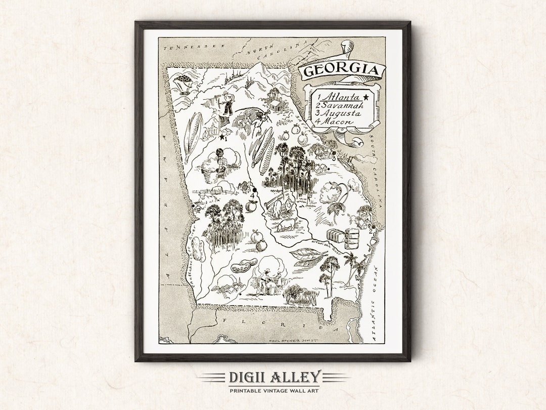 Pictorial State Map of Georgia – Digital Download PRINTABLE Vintage Fun ...