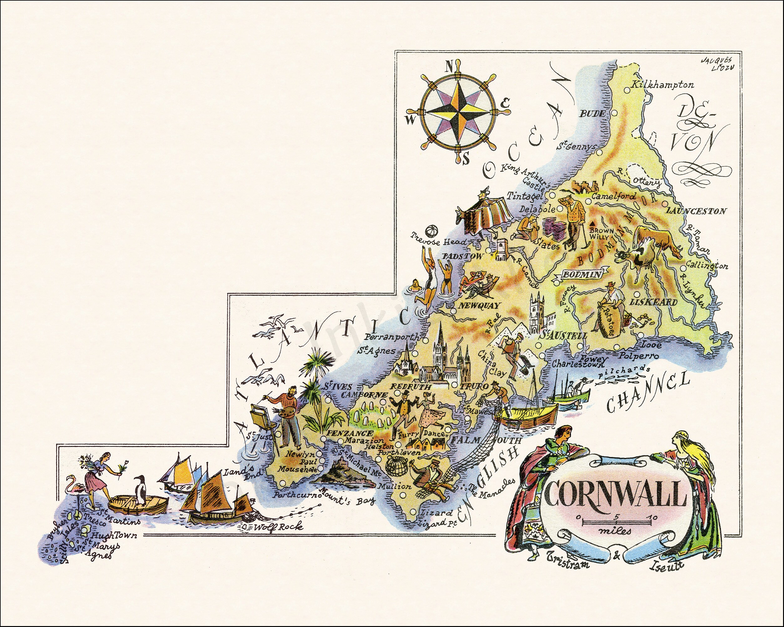 Fun Map of Cornwall in Great Britain, England, UK – Digital Download ...