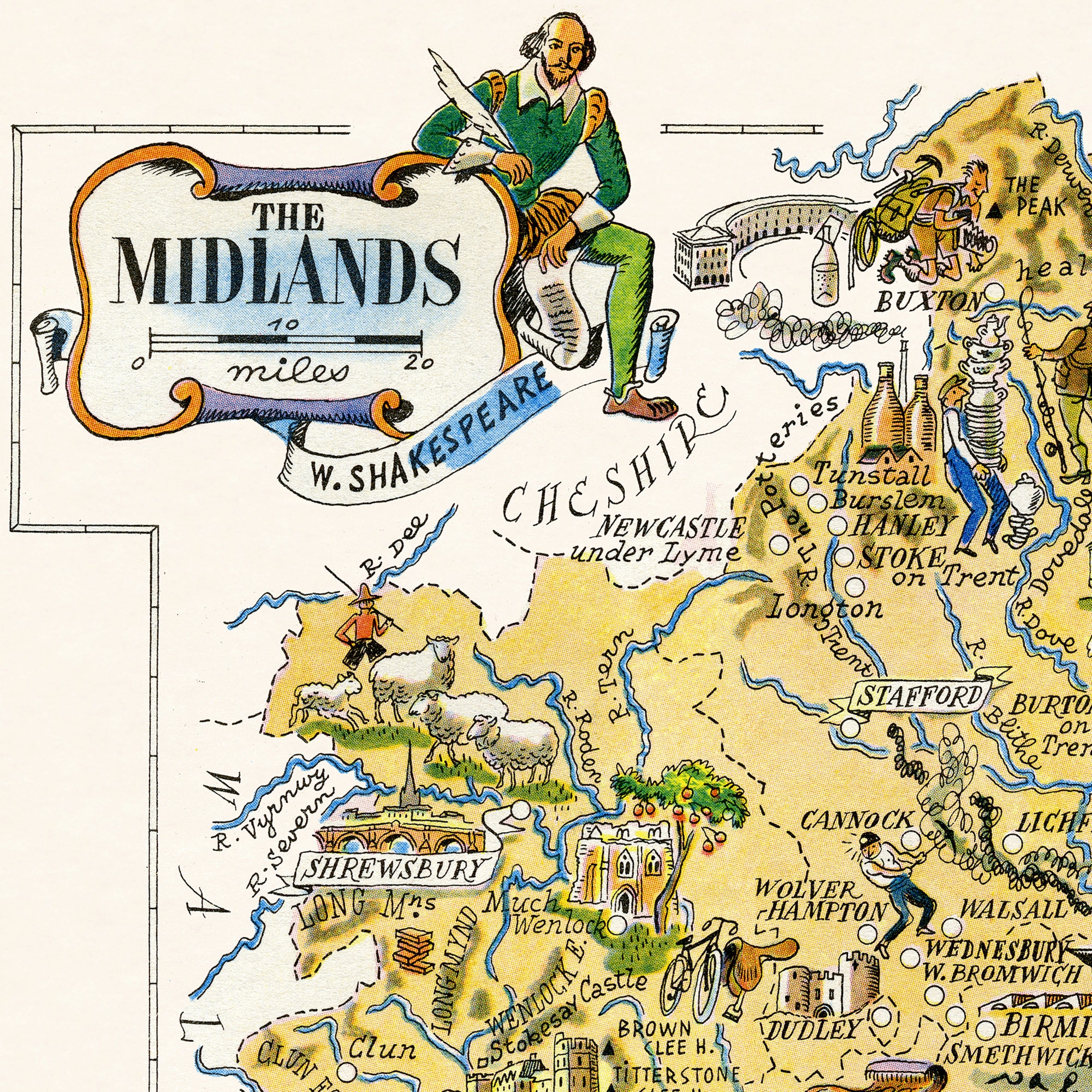 Fun Map of the Midlands in Great Britain, England, UK – Digital ...