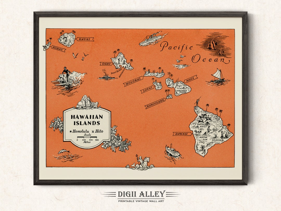 Map of Hawaiian Islands – Digital Download PRINTABLE Fun Vintage ...