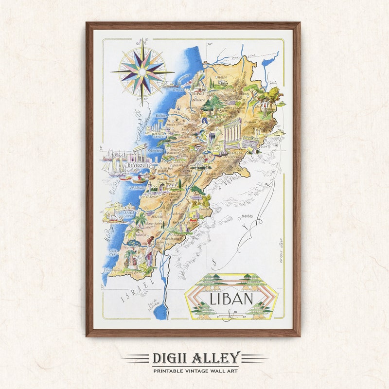 Lebanon Map Old - Etsy UK