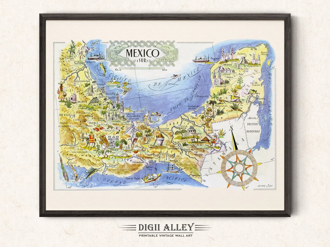 Fun Map of South Mexico Sur Central America Digital Download PRINTABLE ...