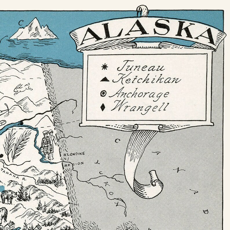 Pictorial Map of Alaska Digital Download PRINTABLE Vintage Fun Old Wall ...